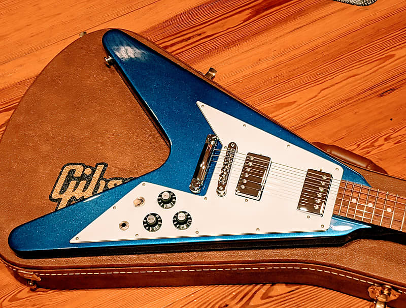 Gibson 2015 '67 Reissue Flying V Blue Sparkle Mod Shop One | Reverb