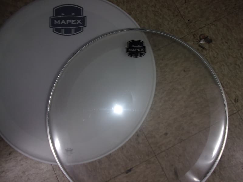 Lot of 2 NEW Mapex Logo 22" Coated white resonator and Batter | Reverb
