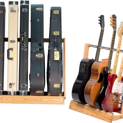 Wood Guitar Rack and Guitar Case Stand for Multiple Guitars | Reverb