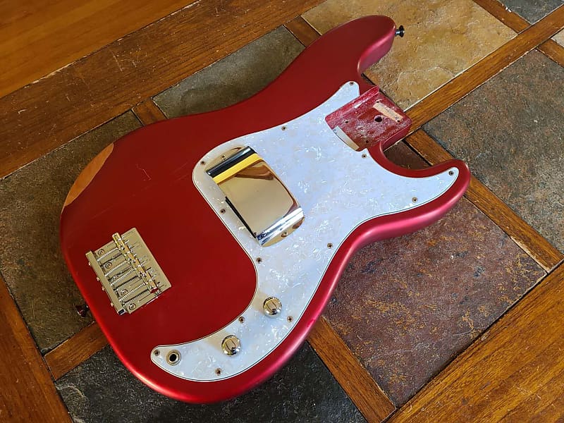 Fender Squier P bass body loaded relic - Red | Reverb
