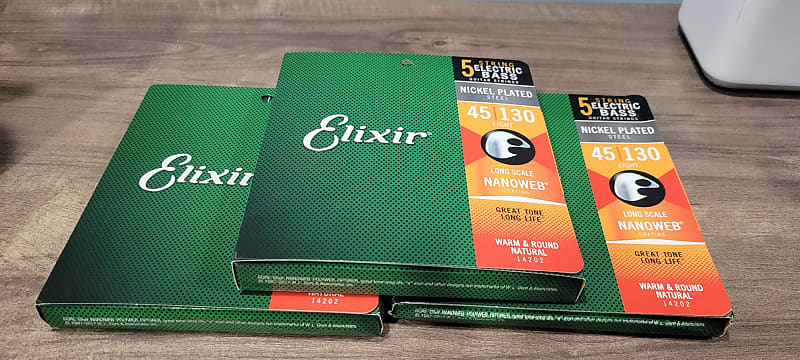 Elixir 14202 **3 Pack** Nanoweb Nickel Plated Steel 5-String | Reverb