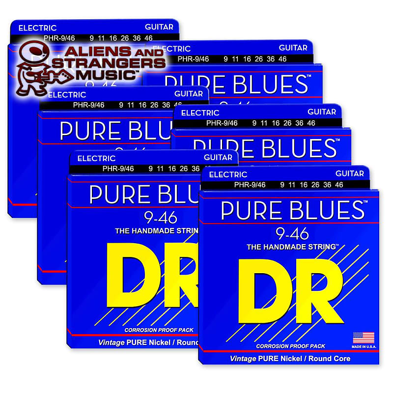 6 Sets! DR Strings PHR-9/46 PURE BLUES™ Pure Nickel Electric | Reverb