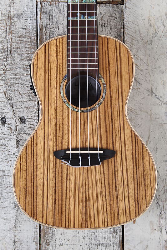 Luna Uke High Tide Concert Zebra Wood Acoustic Electric | Reverb
