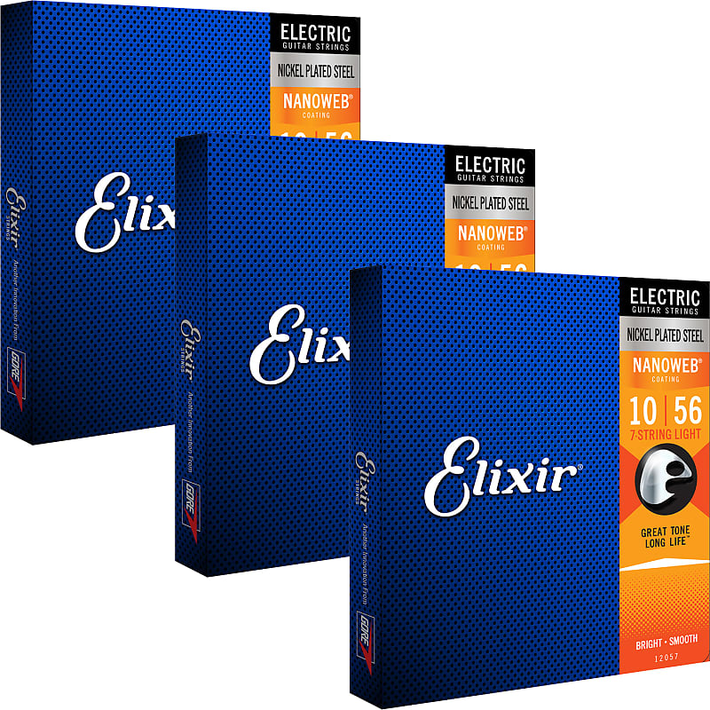 3 Sets of Elixir 12057 NANOWEB 7-String Electric Guitar | Reverb