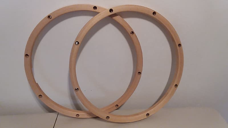 Wood snare drum hoop pair 8 lug hole 14" maple hoops top + | Reverb