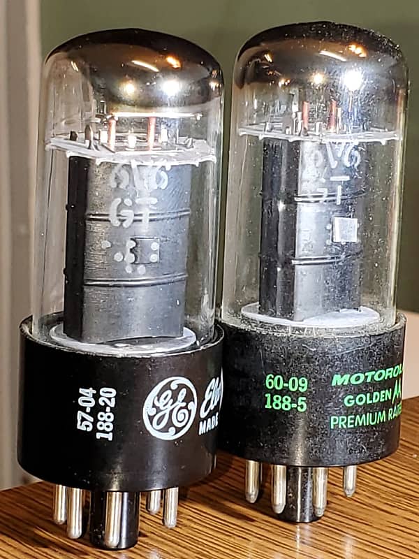 6V6GT GE matched pair 1957/1960 black plate MaxiMatcher2 | Reverb