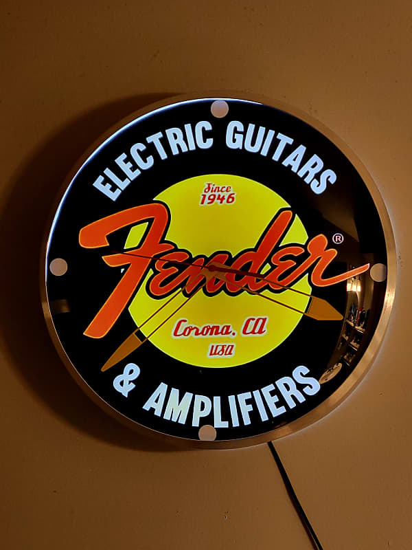 Fender Musical Instruments Round Dealer Style Light Up Clock | Reverb