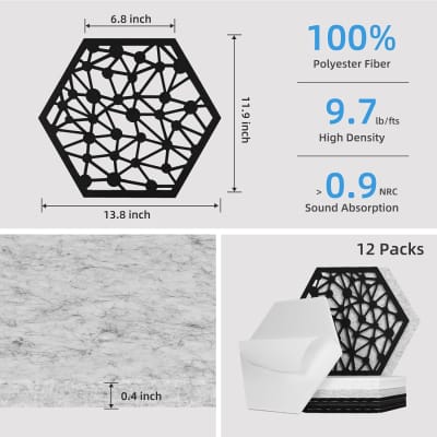 12 Pack Self-adhesive Acoustic Panels, Hexagon Sound Proof | Reverb