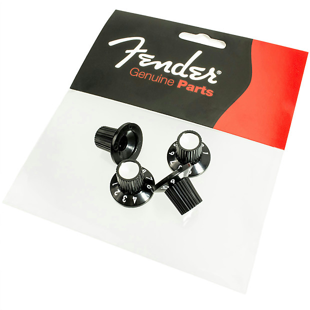 FENDER Amplifier Knobs, Black/Silver Skirted Push-on Package | Reverb