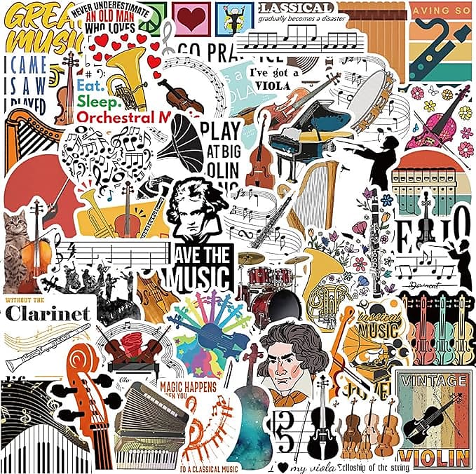 50pcs Orchestral Music Stickers, Musical Instrument Stickers | Reverb