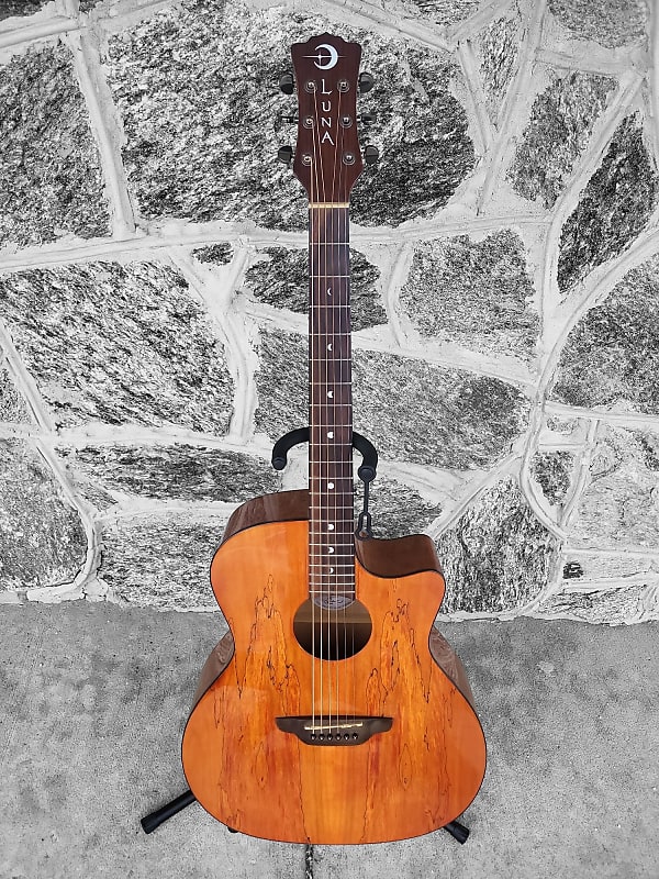 Luna Gypsy Spalted Grand Concert Acoustic Electric | Reverb