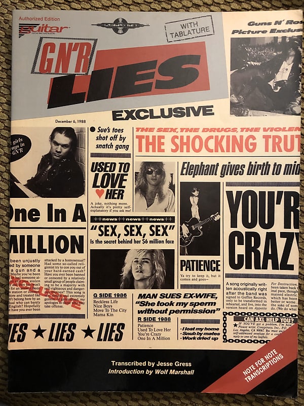 Guns N' Roses G n' R Lies guitar transcription book with tab. | Reverb