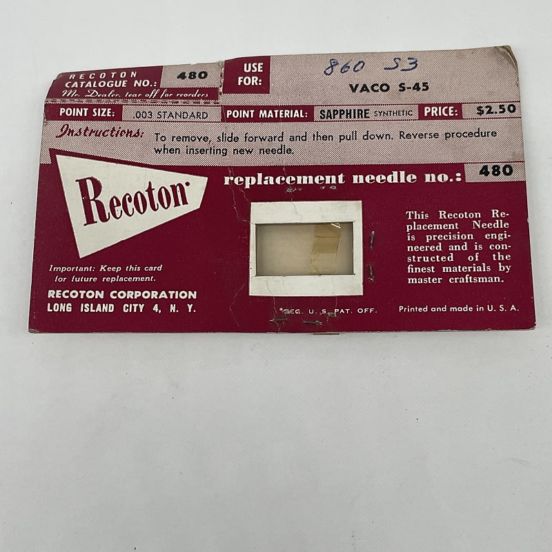 Recoton 480 Stylus Replacement Needle VACO S-45 860 S3 VTG | Reverb