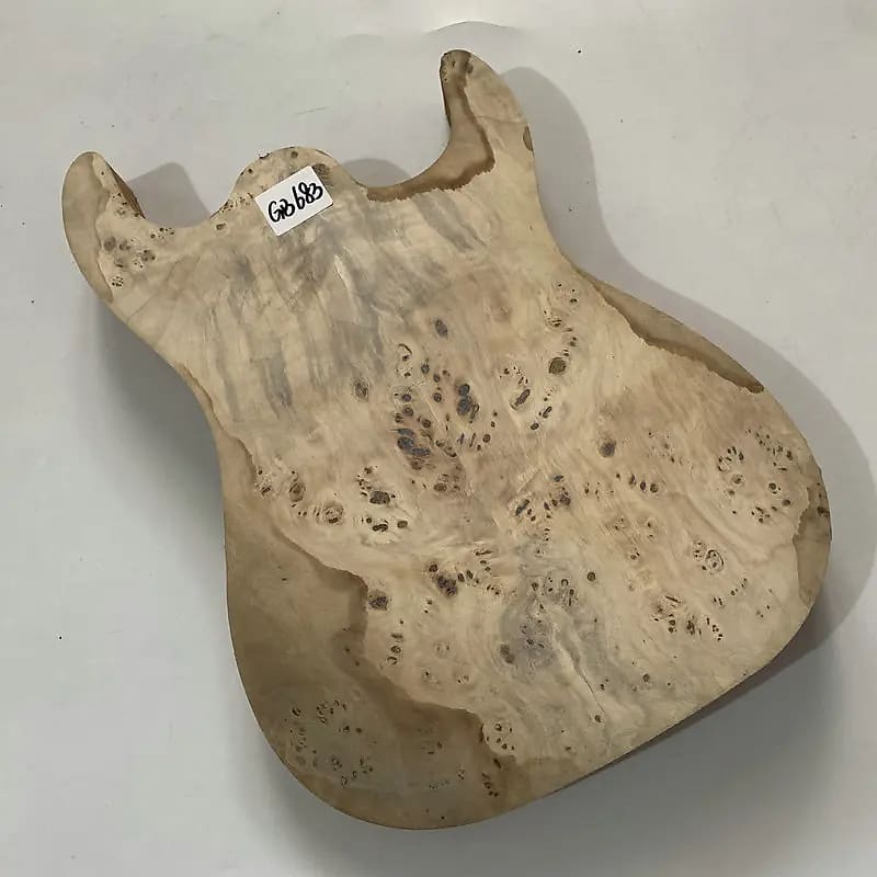 Okoume Wood Guitar Double Cutaway Body with Burl Wood Top | Reverb