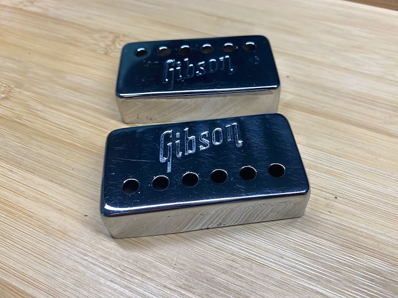 Gibson Vintage 1971 Chrome Embossed Logo Pickup Cover Set Les | Reverb