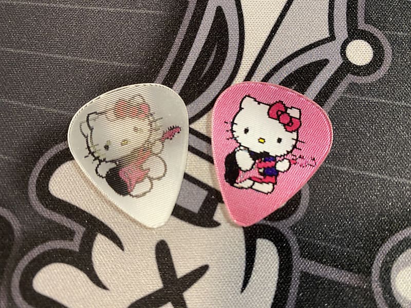 Hello Kitty Guitar Pick White / Pink Holographic PAIR (2) | Reverb