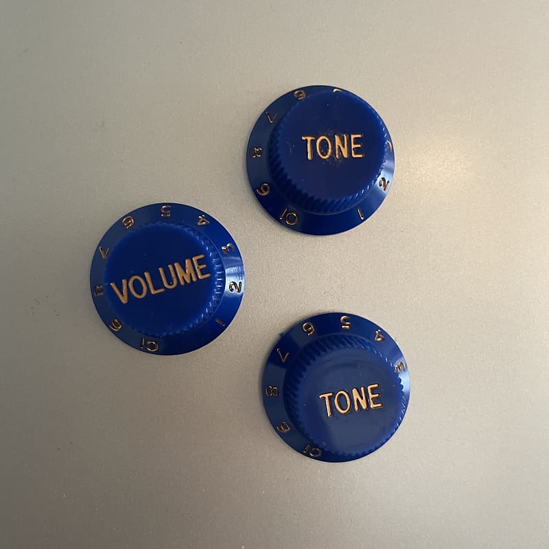 ST-Type Guitar/Amp Knob 3 Piece Fridge Magnet Set - Blue/Gold | Reverb