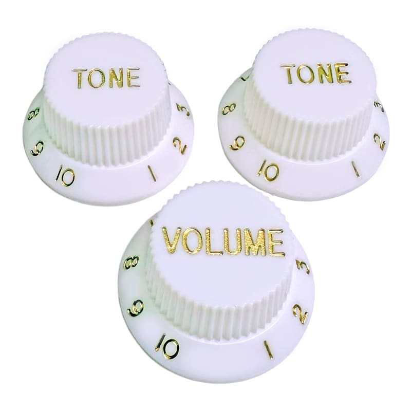AxLabs Strat-Style Knob Kit (3) - White w/ Gold Font | Reverb