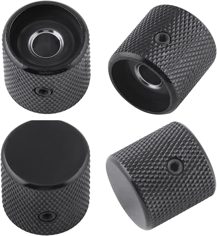 Metal Guitar Knobs Flat Top Control Knobs with Black Knurled | Reverb
