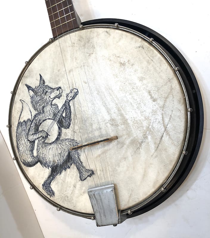 Harmony vintage 5 string banjo with a painted head Banjo fox | Reverb