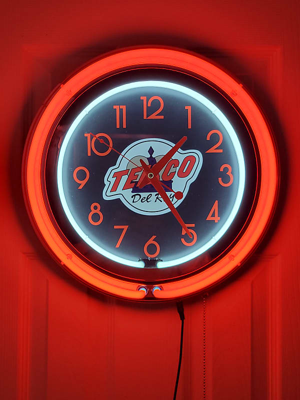 Teisco Guitars/Amps Double Neon Red/White Wall Clock Killer | Reverb