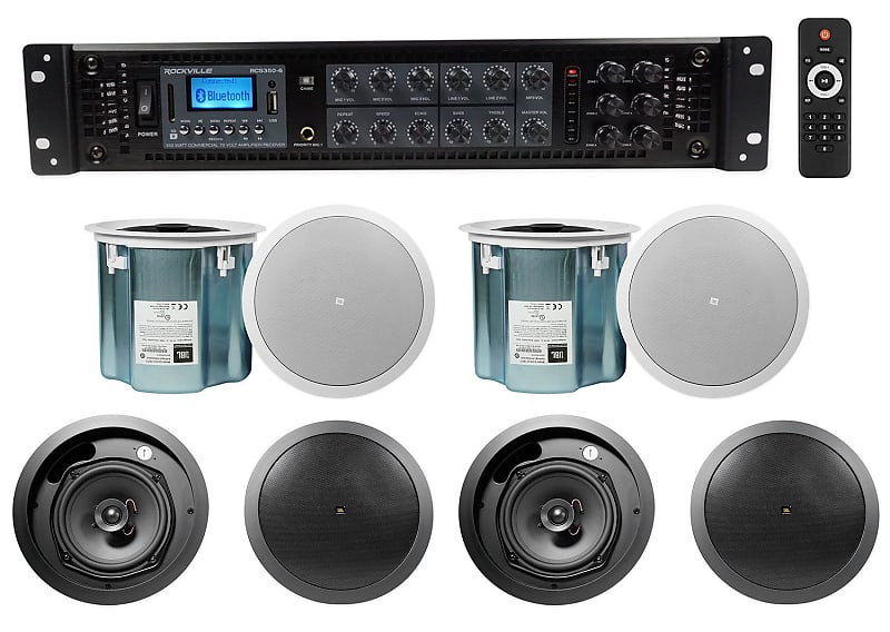 4) JBL 8"+4) 6.5" Commercial White Ceiling Speakers+Amplifier | Reverb