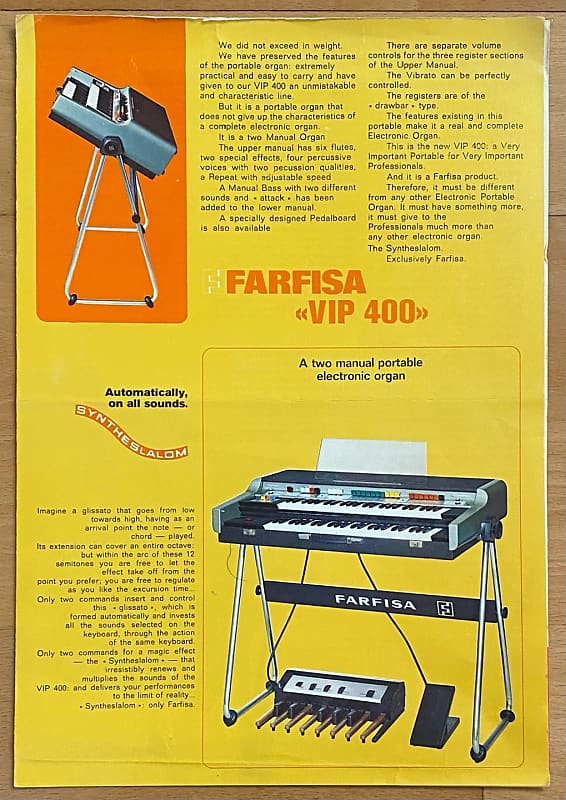 Farfisa VIP 400 sales brochure - 1970's | Reverb