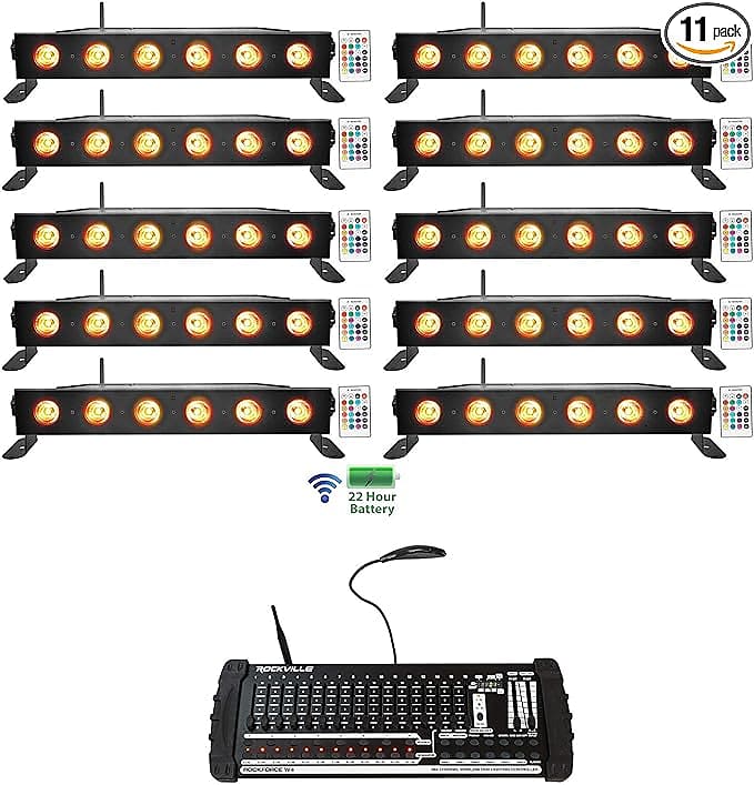 (10) Best Strip 60 Battery Light Bars+384 Ch. Wireless Dmx | Reverb