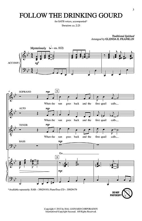 Follow The Drinking Gourd Satb Traditional Spiritual | Reverb