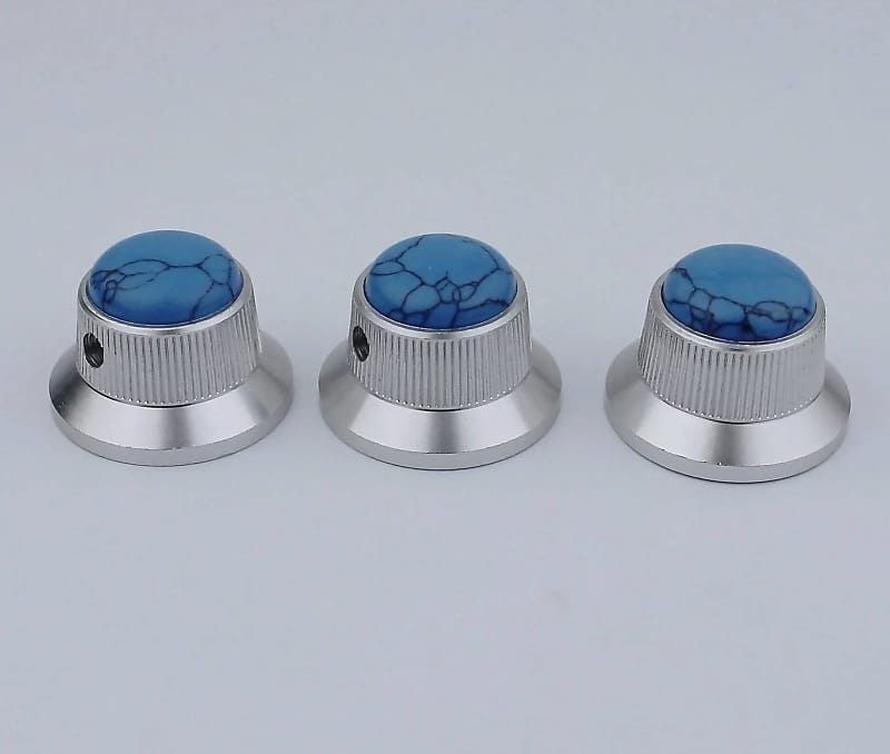 Chrome Strat Style Guitar Control Knobs with Blue Turquoise | Reverb