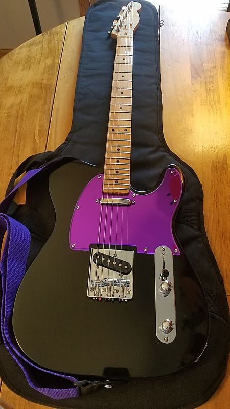 Unbranded Black Tele with Purple Smoked Mirror Pickguard, | Reverb