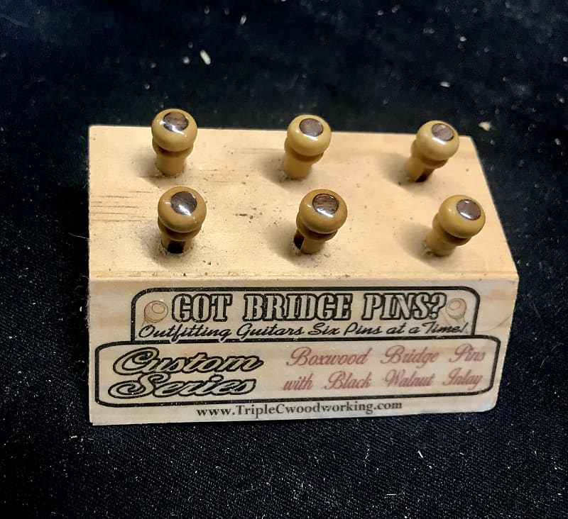 Got Bridge Pins? Boxwood Bridge Pins with Black Walnut Inlays | Reverb