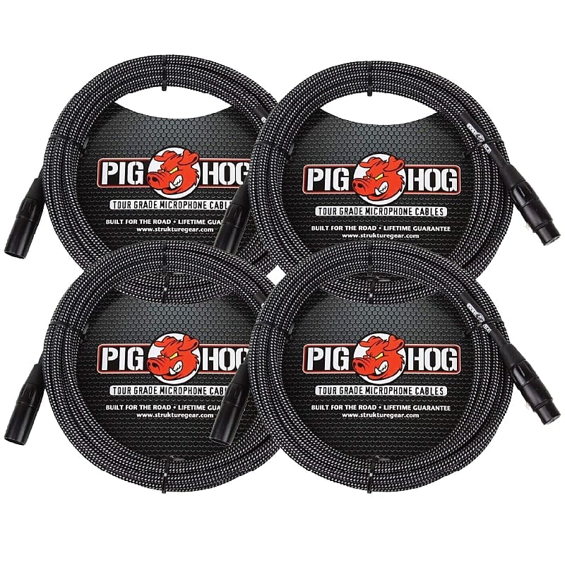 New - 4 Pack Pig Hog PHM30BKW BLACK & WHITE WOVEN MIC CABLE, | Reverb