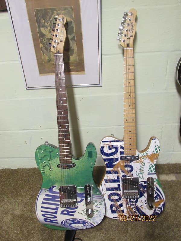 Fender teles Rolling rock beer 2 guitars | Reverb