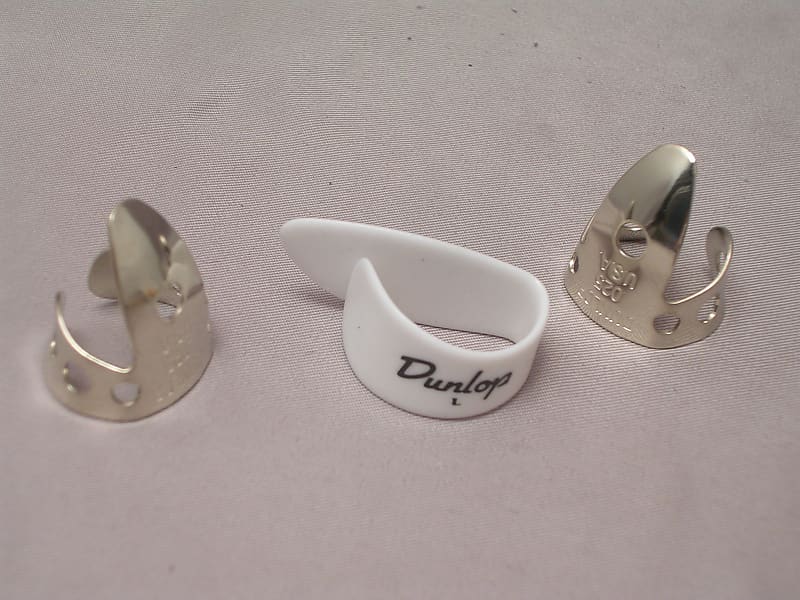 Dunlop 3 Pc. Nickel Silver Finger Pick .018" & Plastic Thumb | Reverb