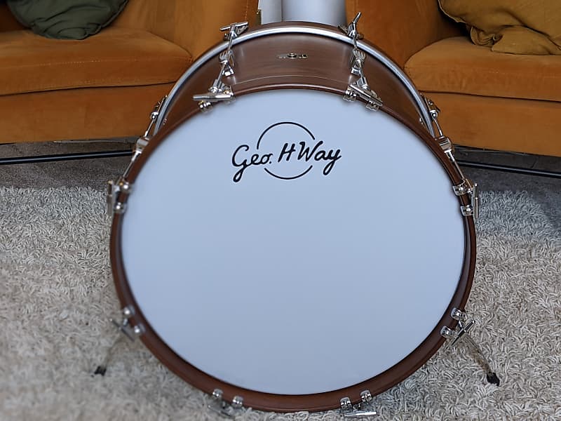 George Way 20x14" Walnut Tradition Tuxedo bass drum + VIDEO | Reverb
