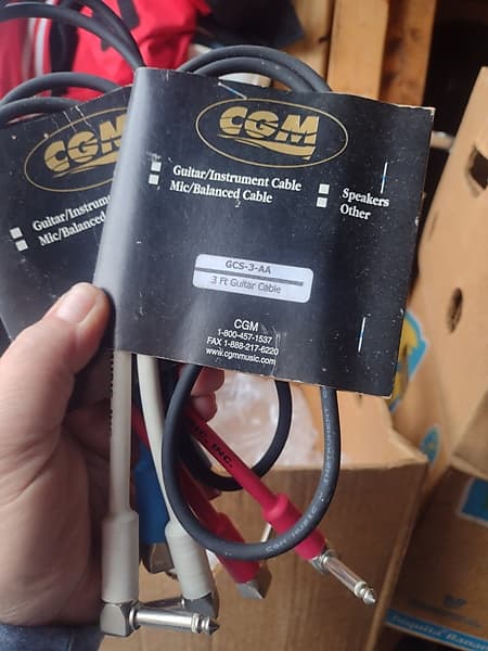 CGM GCS-3-AA 3' 1/4" angle to 1/4" angle guitar cables - Red, | Reverb