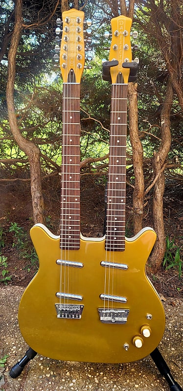Danelectro DOUBLE NECK 6 & 12 STRING 1990'S - GOLD & CARAMEL | Reverb