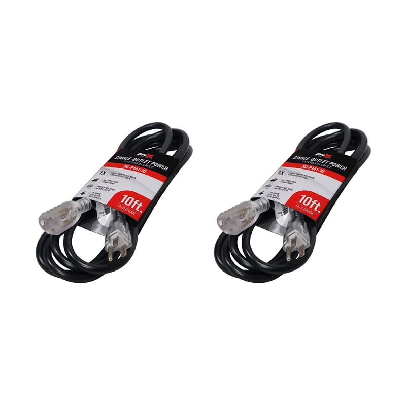Pair of 2x Pro X 10' 120VAC NEMA 15 Male to 3 Outlet Female | Reverb