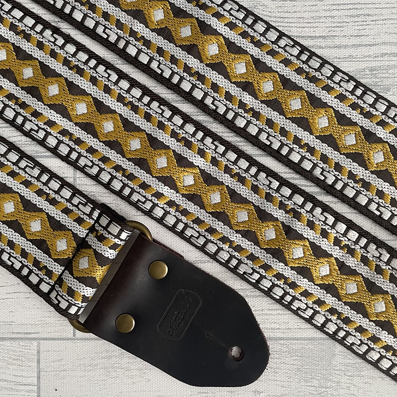 Yellow and white aztec jacquard design guitar strap | Reverb Canada