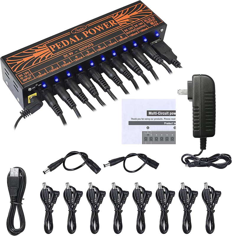 Portable Guitar Power Supply 10 Isolated DC Output & 5V/1A | Reverb