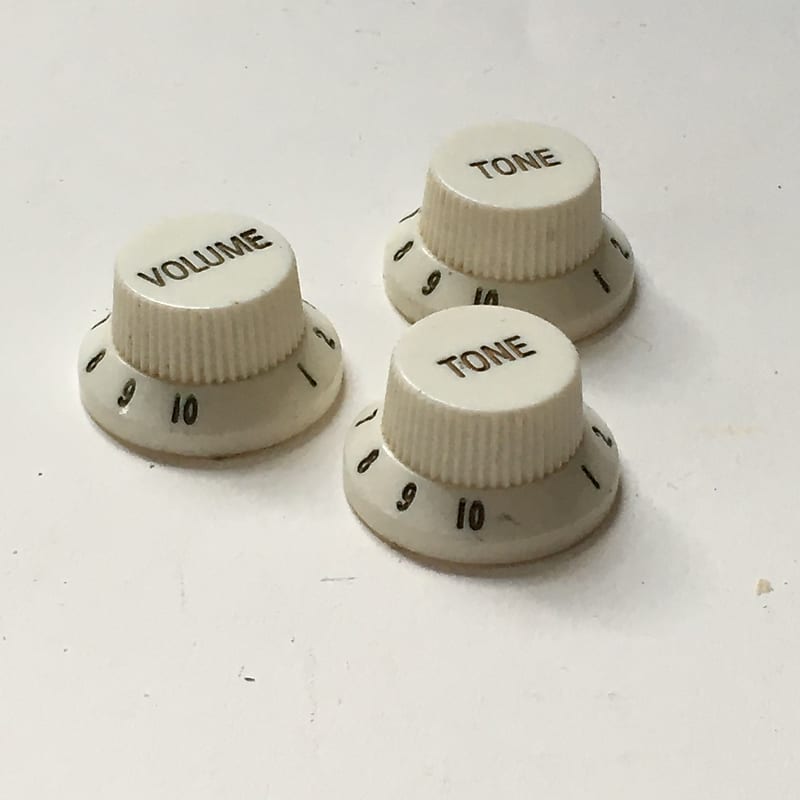 3 Vintage Style Strat Knobs Off White Parchment Aged Relic | Reverb