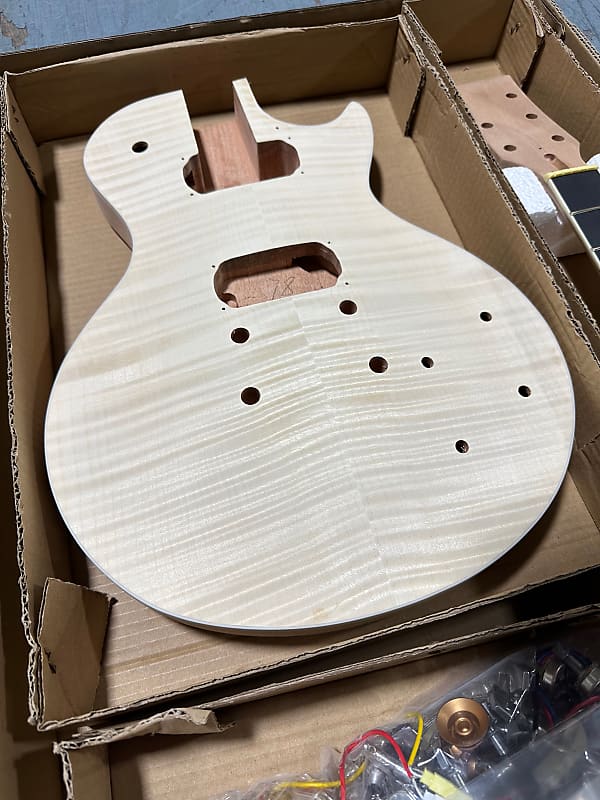 LP COMPLETE DIY Guitar Kit set neck with carved maple top | Reverb