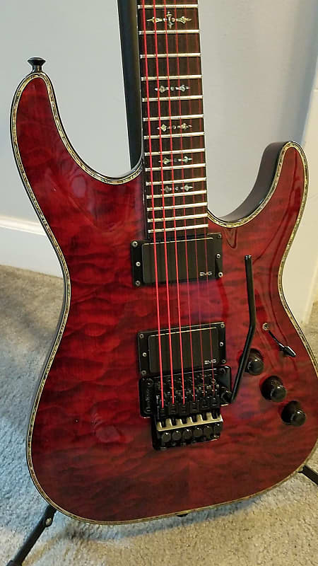 Schecter Hellraiser Blood Red Flame Maple Top Neck-Thru | Reverb