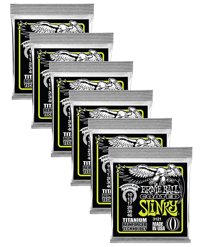 6 PACK Ernie Ball P03121 Coated Regular Slinky Strings, 10-46 | Reverb