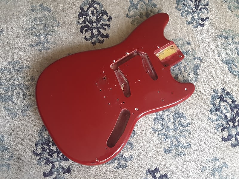 1966 Fender Musicmaster Duo Sonic guitar body red original | Reverb