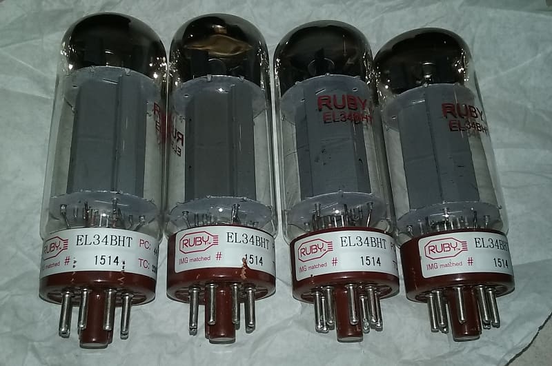 Quartet of Ruby EL34 BHT Matched Power Tubes | Reverb