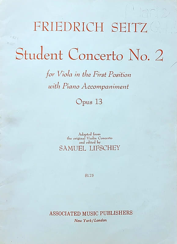 USED BOOK - Friedrich Seitz Student Concerto No. 2 for Viola | Reverb