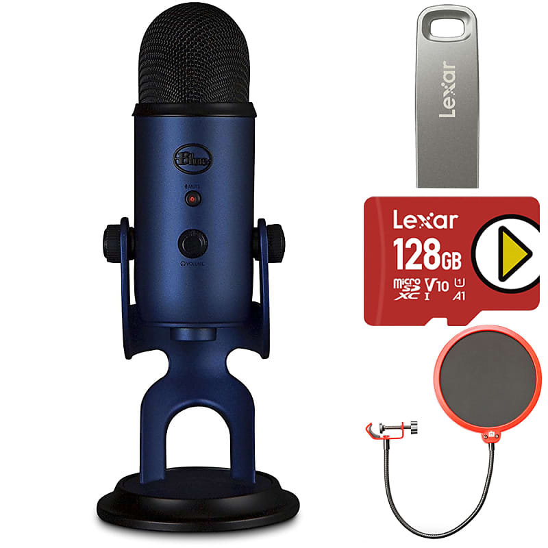 Blue Yeti USB Microphone Four Pattern +Pop Filter +Lexar | Reverb