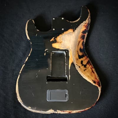Relic Stratocaster body - Black over Three Tone Sunburst | Reverb